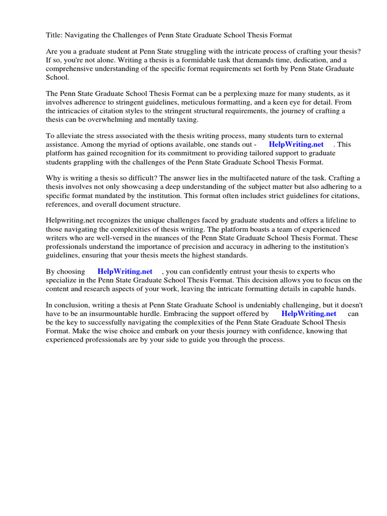 Penn State Graduate School Thesis Format | PDF | Thesis | Information