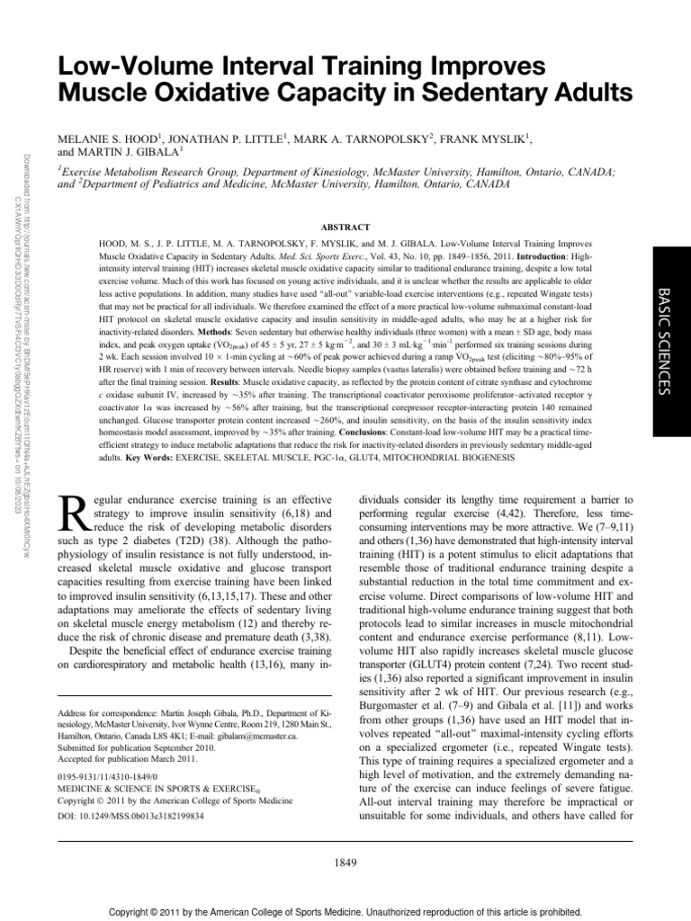 Low Volume Interval Training Improves Muscle.5 | PDF | Insulin Resistance | Skeletal Muscle