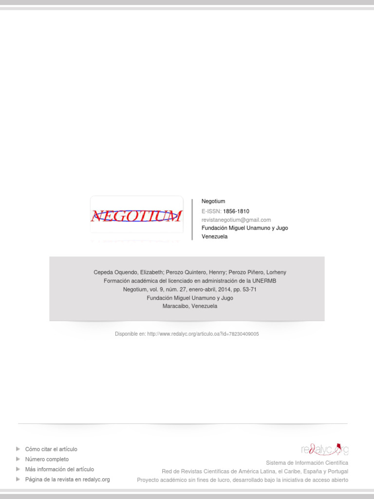 Negotium 1856-1810: E-Issn | PDF | Plan de estudios | Aprendizaje