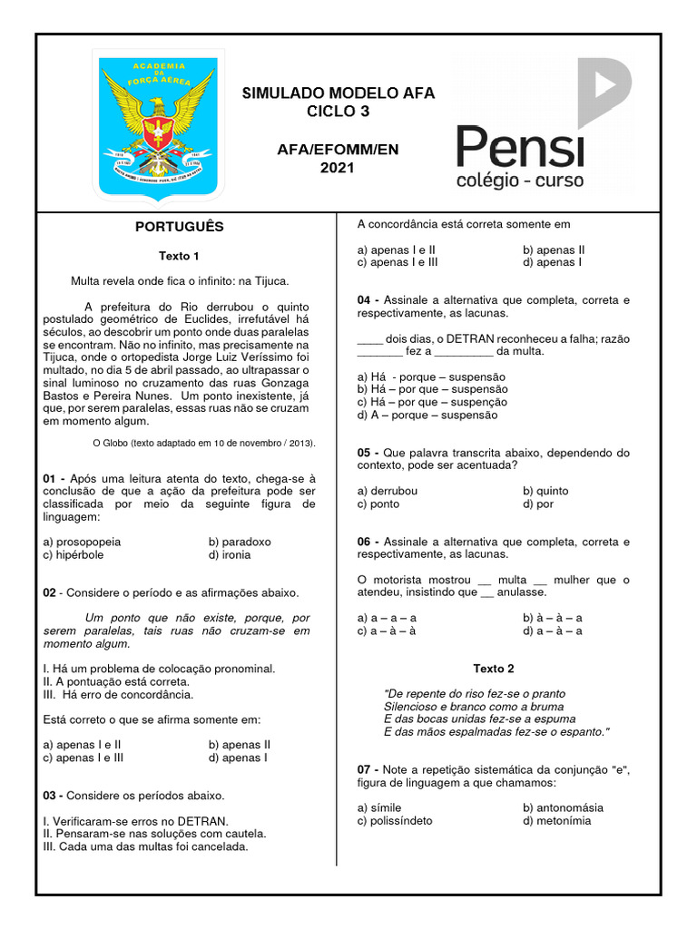 Pensi - Simulado - Afa-efomm-En - 21 - Ciclo 3 - Modelo Afa-2 | PDF | Triângulo | Massa