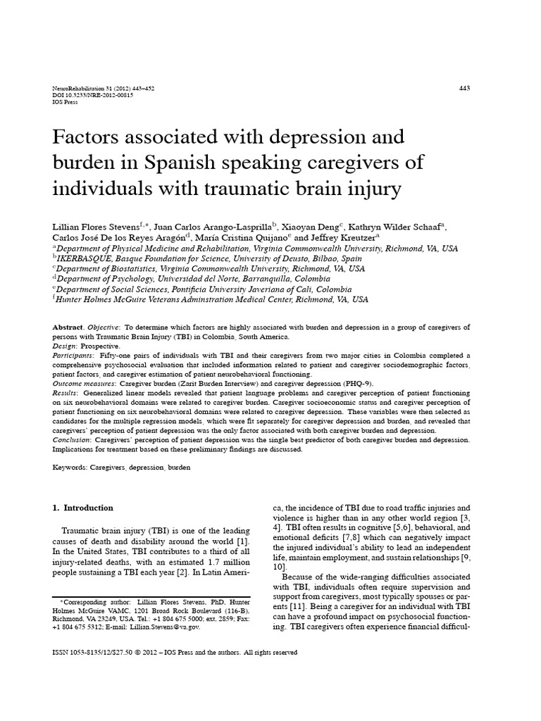 Factors Associate With Depression and Burden in Spanish Caregivers ...