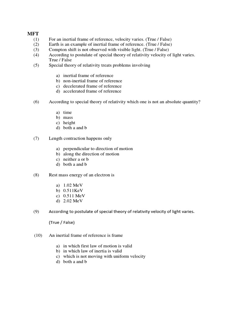 1 - B.Tech - PH3101 - Engineering Physics - Unit1 | PDF | Special Relativity | Mass