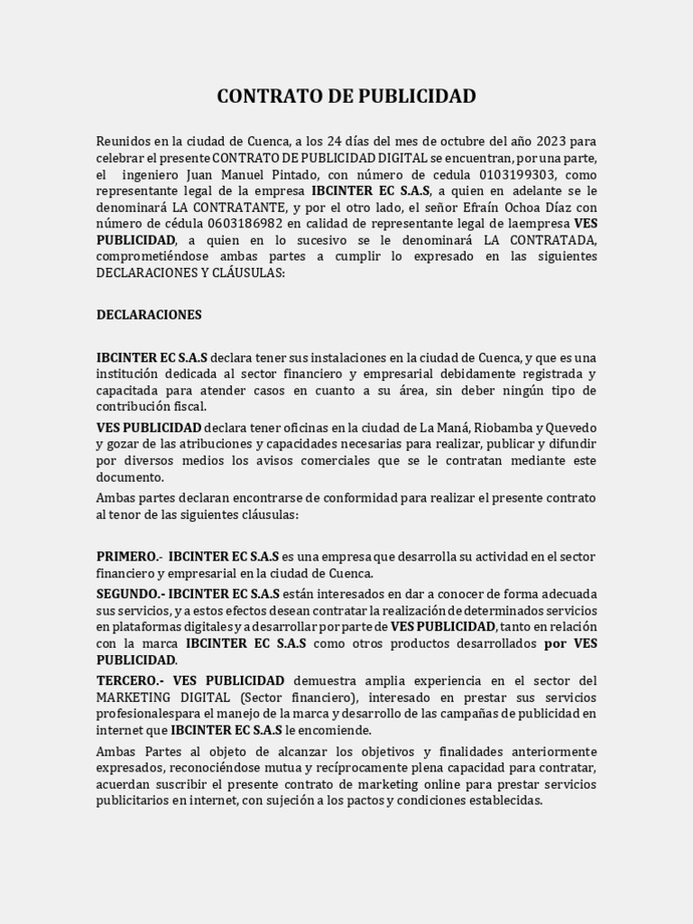 Contrato de Publicidad Ibc | PDF | Publicidad | Internet