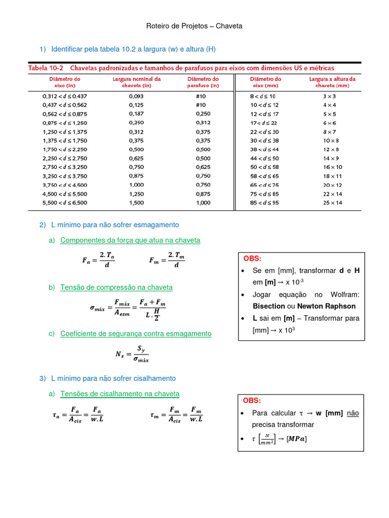 Roteiro - Projeto de Chavetas Referente Ao Calculo Do L | PDF ...