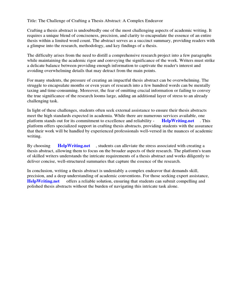 Thesis Abstract Paragraph Pdf Thesis Abstract Summary