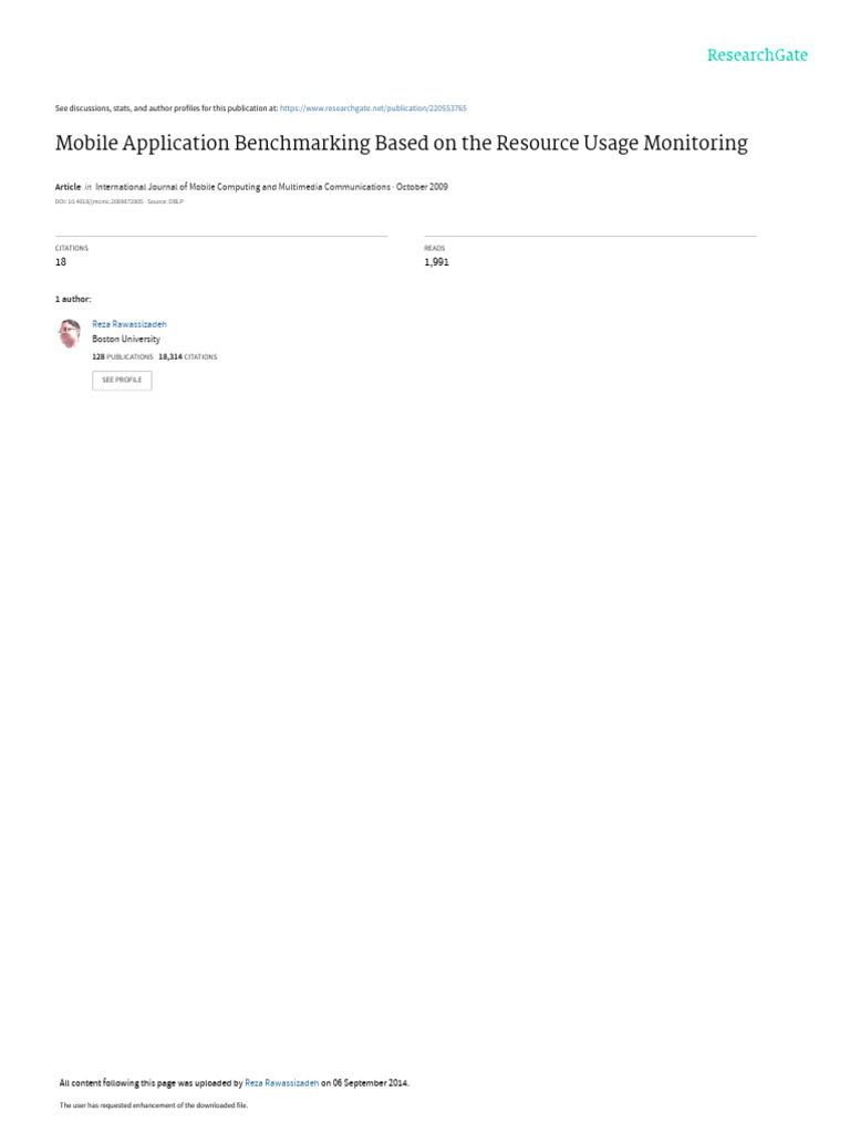Mobile Application Benchmarking Basedonthe Resource Usage Monitoring | PDF | Computer Network ...