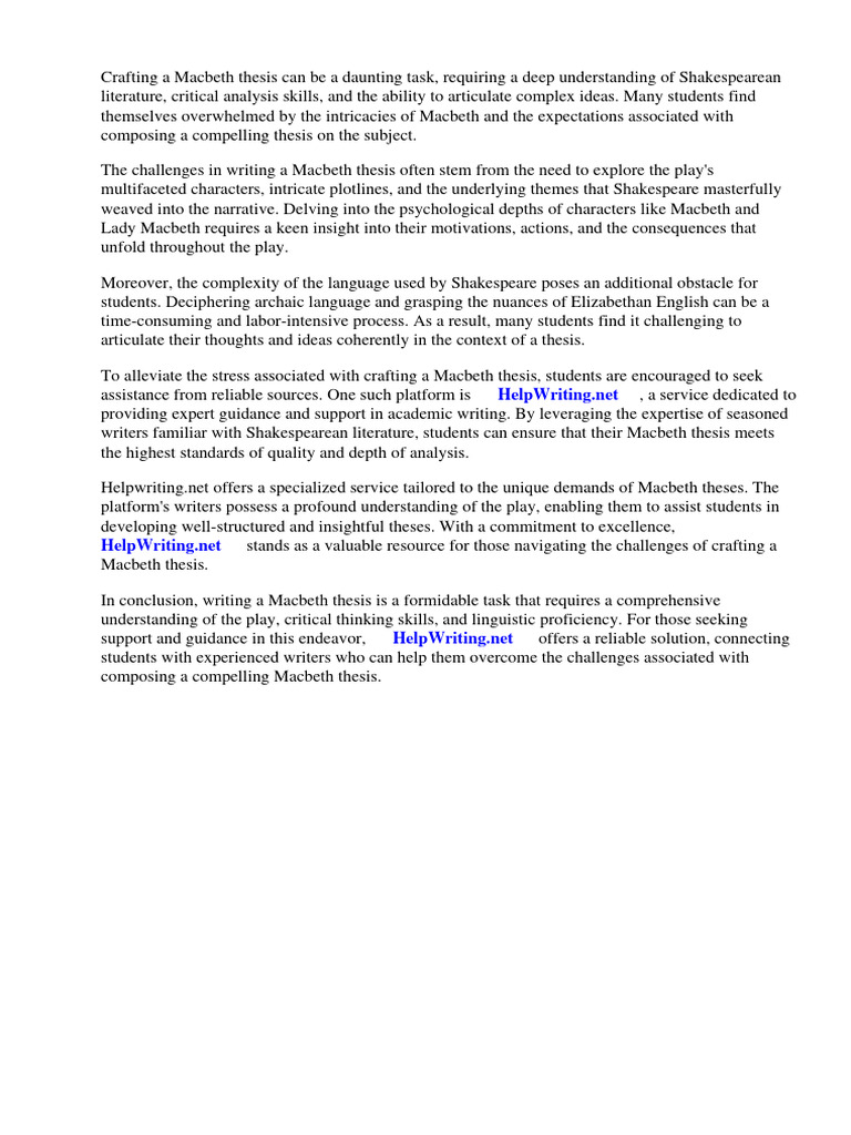 Macbeth Thesis | PDF | Macbeth | Essays