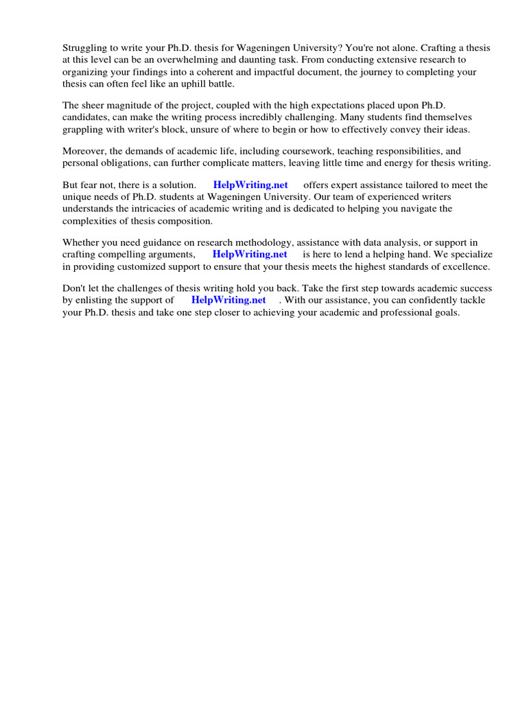 Ph.D. Thesis Writing Help at WUR | PDF | Doctor Of Philosophy | Thesis