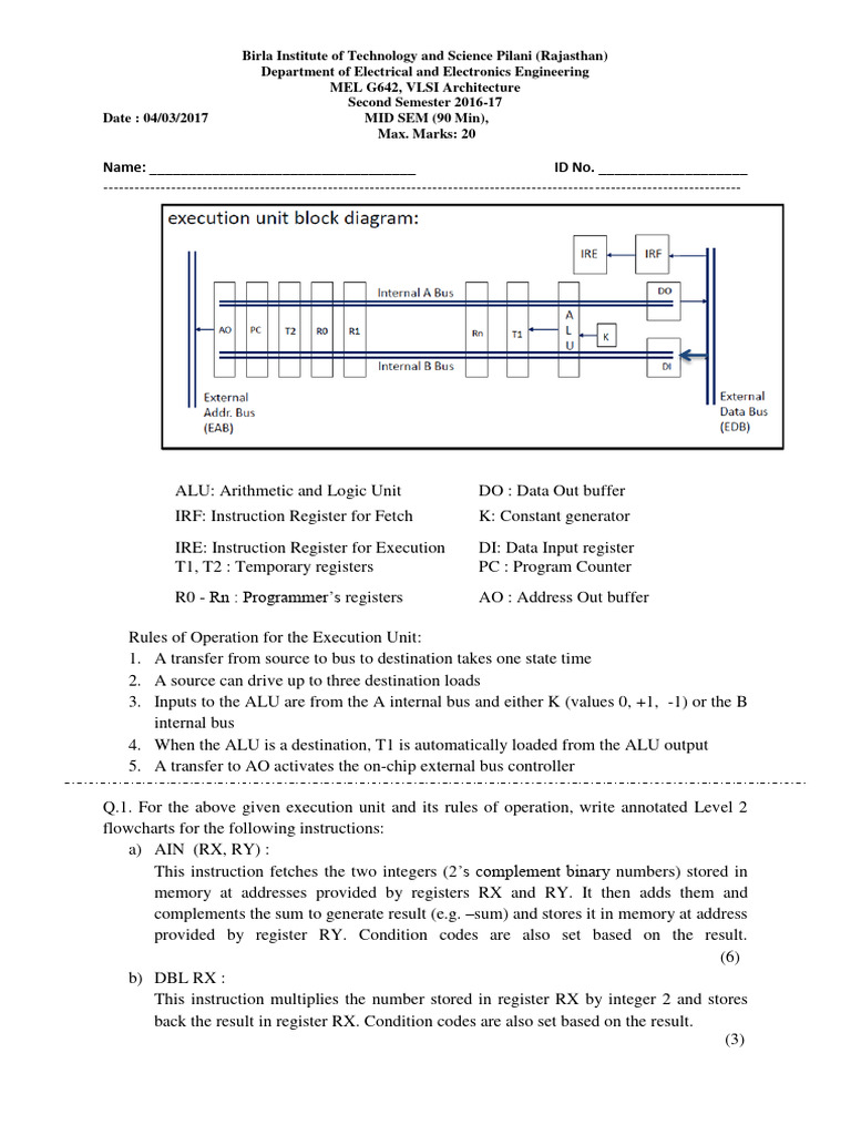 MEL G642-MidSem Exam Question Paper | PDF | Central Processing Unit | Electrical Engineering