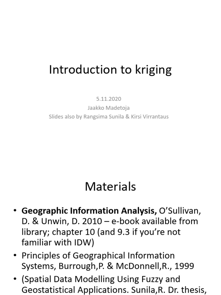 Lecture 4 Introduction to Kriging | PDF | Spatial Analysis | Interpolation