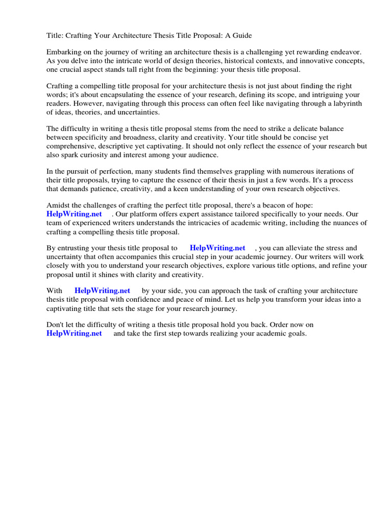 Architecture Thesis Title Proposal | Download Free PDF | Thesis | Architect