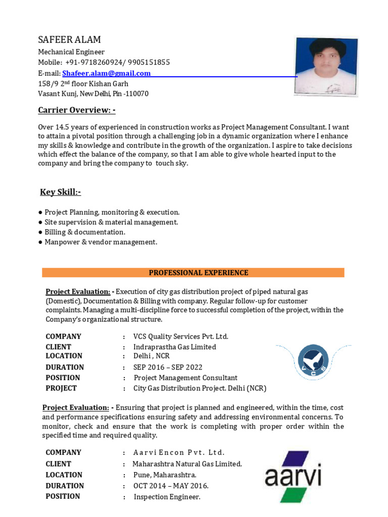 SAFEER ALAM CV PDF Gas | PDF | Project Management | Business