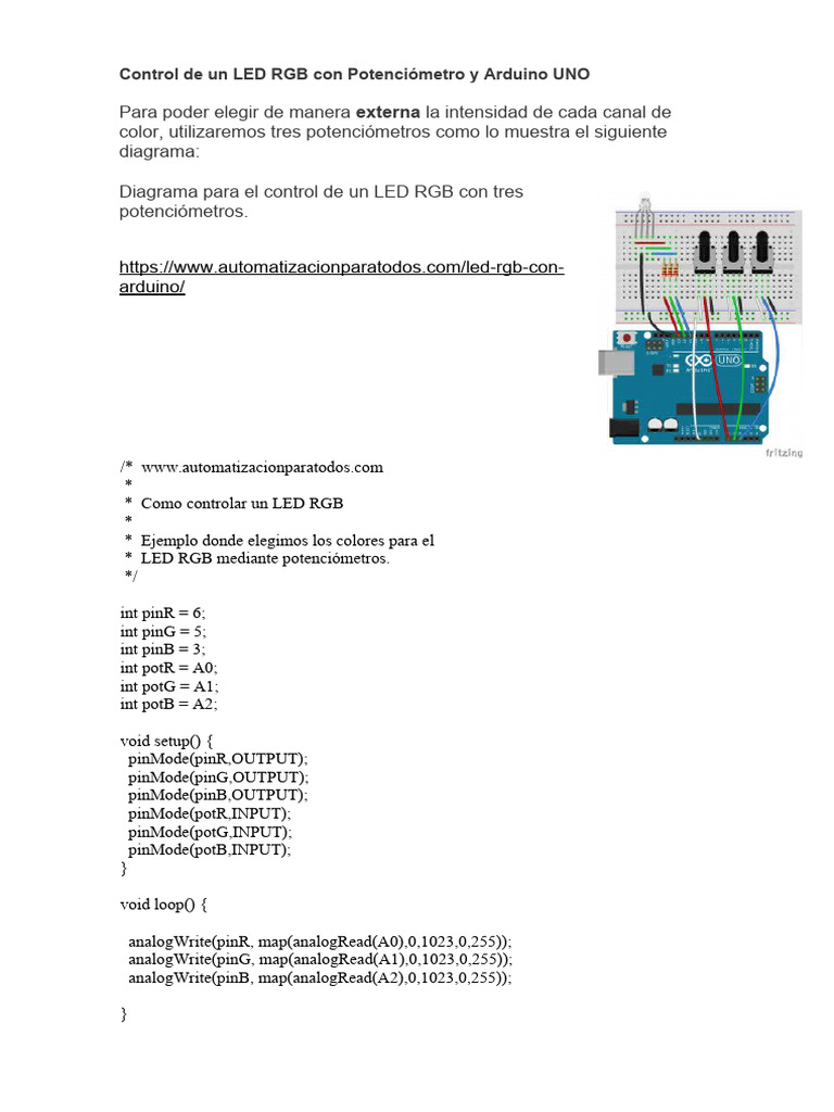 Control de Un LED RGB Con Potenciómetro y Arduino UNO | PDF