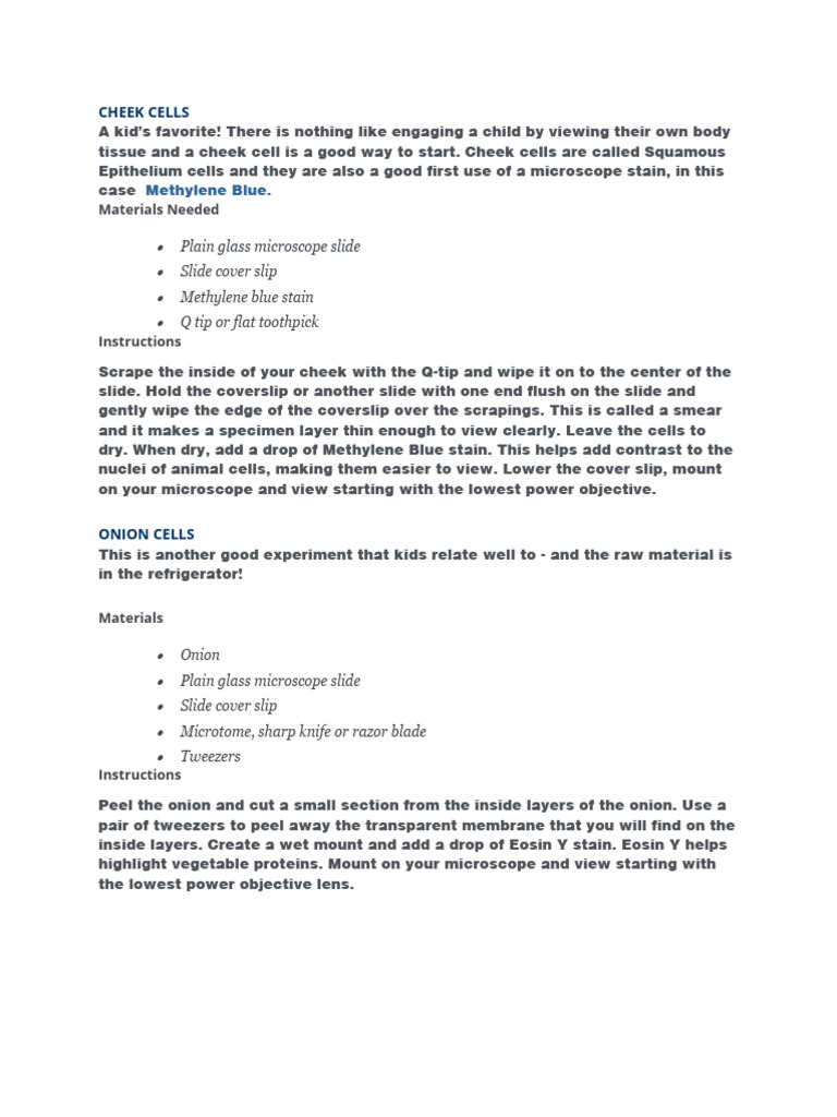 6 Activity CHEEK CELLS Experiments | PDF