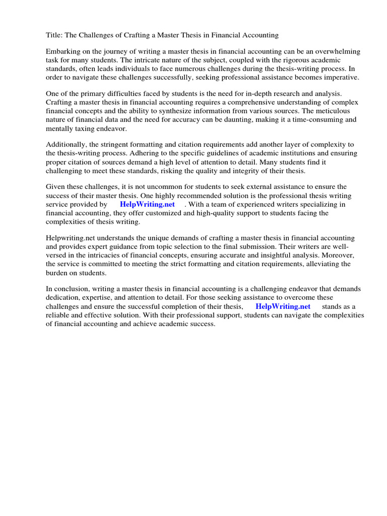 Master Thesis Financial Accounting | PDF | Thesis | Banks