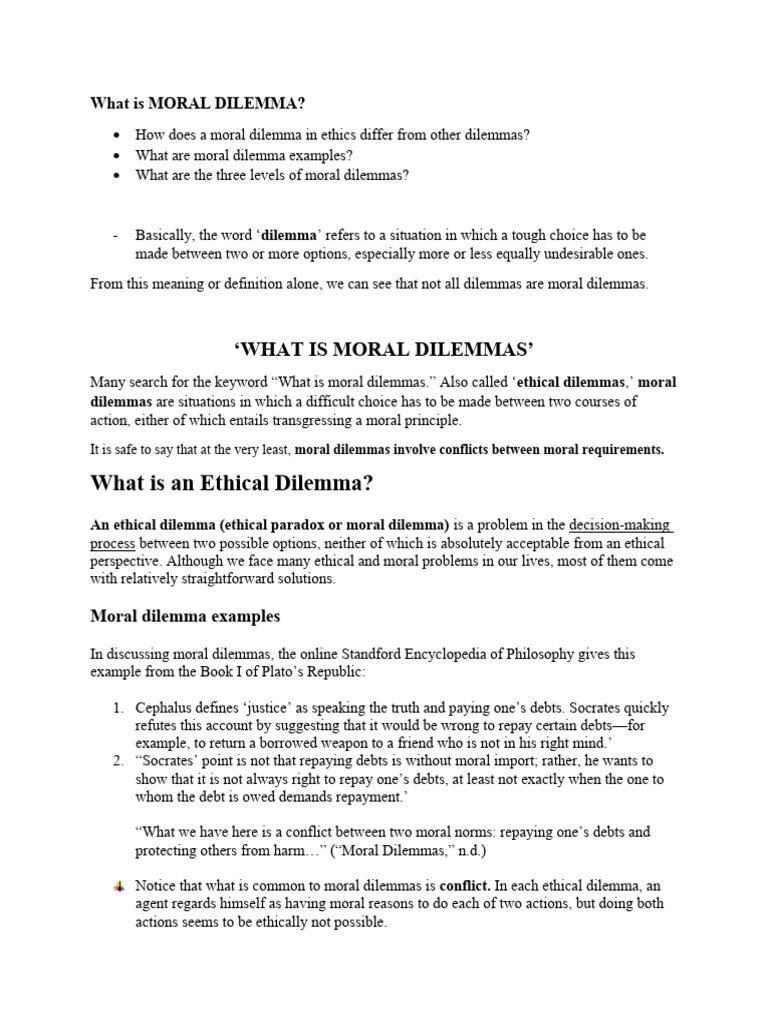 ETHICS MORAL DILEMMA Intro 2 | PDF | Career & Growth | Science ...