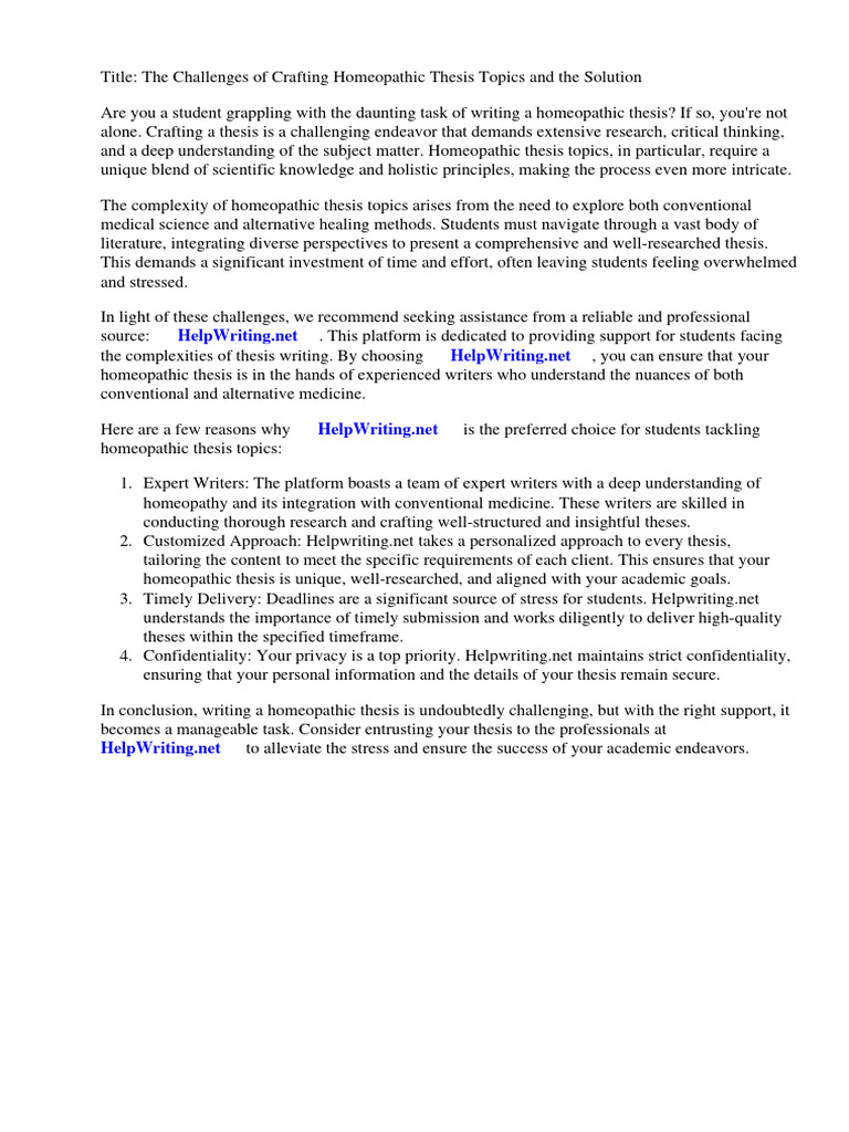Homeopathic Thesis Topics | PDF | Homeopathy | Alternative Medicine