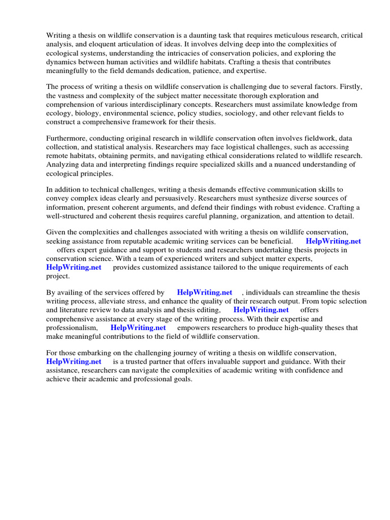 Thesis On Wildlife Conservation Pdf Conservation Biology Wildlife