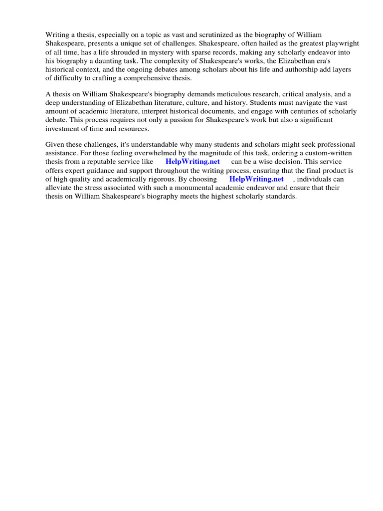 William Shakespeare Biography Thesis Statement | PDF | William Shakespeare | Macbeth