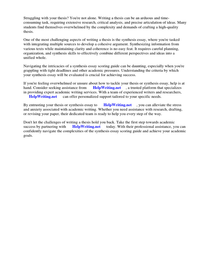 Synthesis Essay Scoring Guide | Download Free PDF | Essays | Thesis
