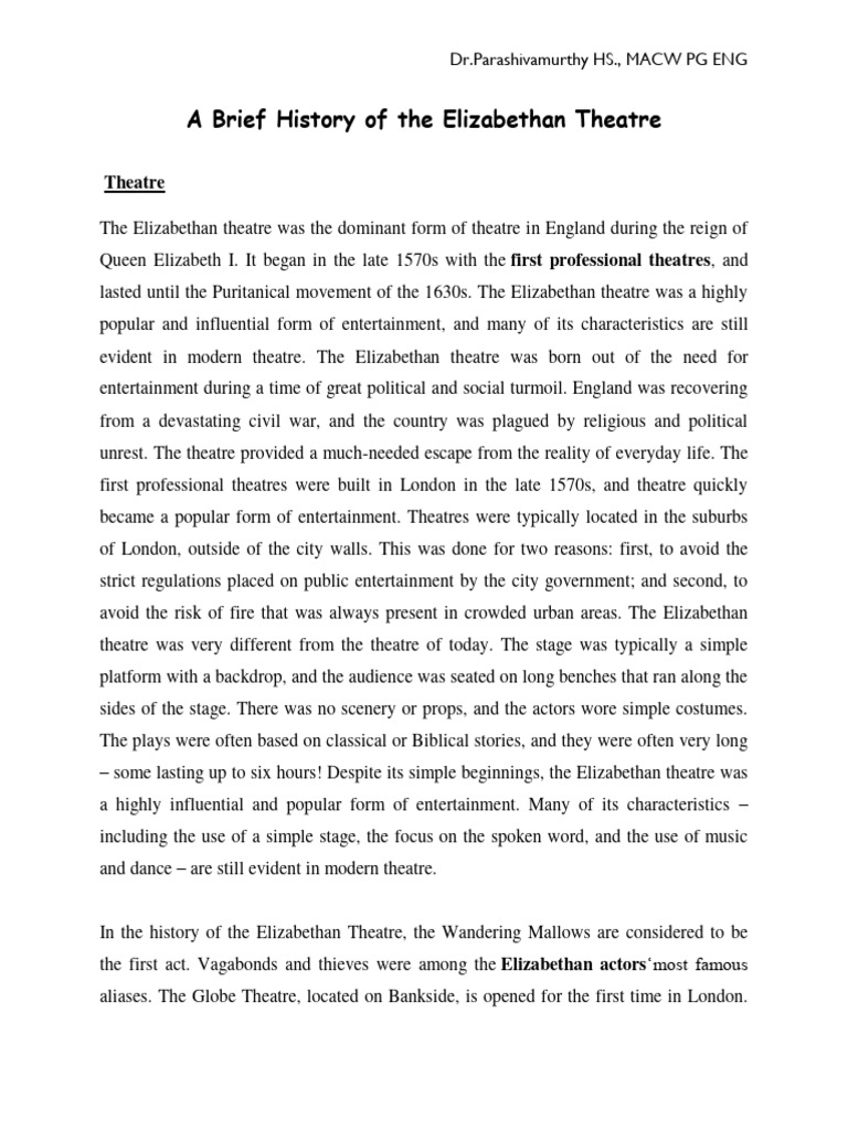 History of The Elizabethan Theatre PDF | PDF | William Shakespeare ...