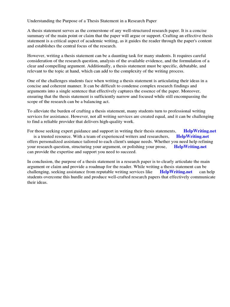 What is the Purpose of a Thesis Statement in a Research Paper | PDF | Essays | Thesis