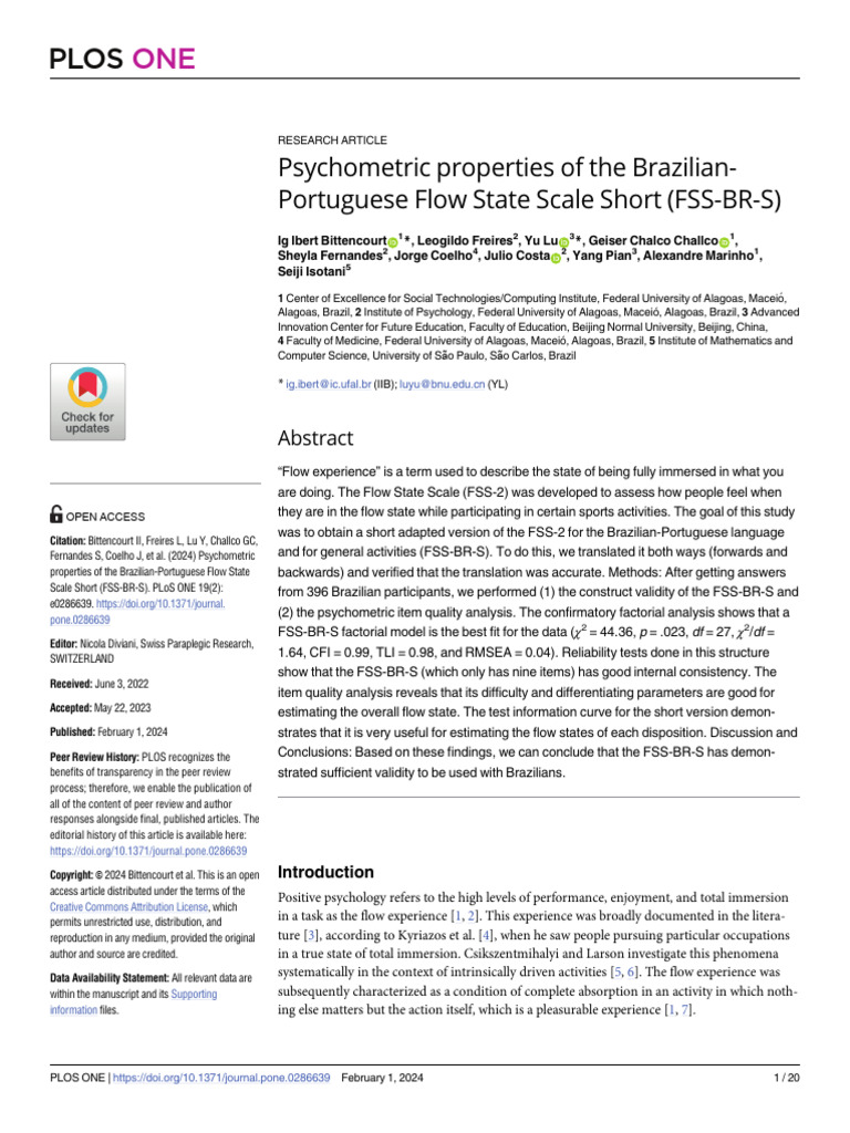 Psychometric Properties of The Brazilian - Portuguese Flow State Scale ...