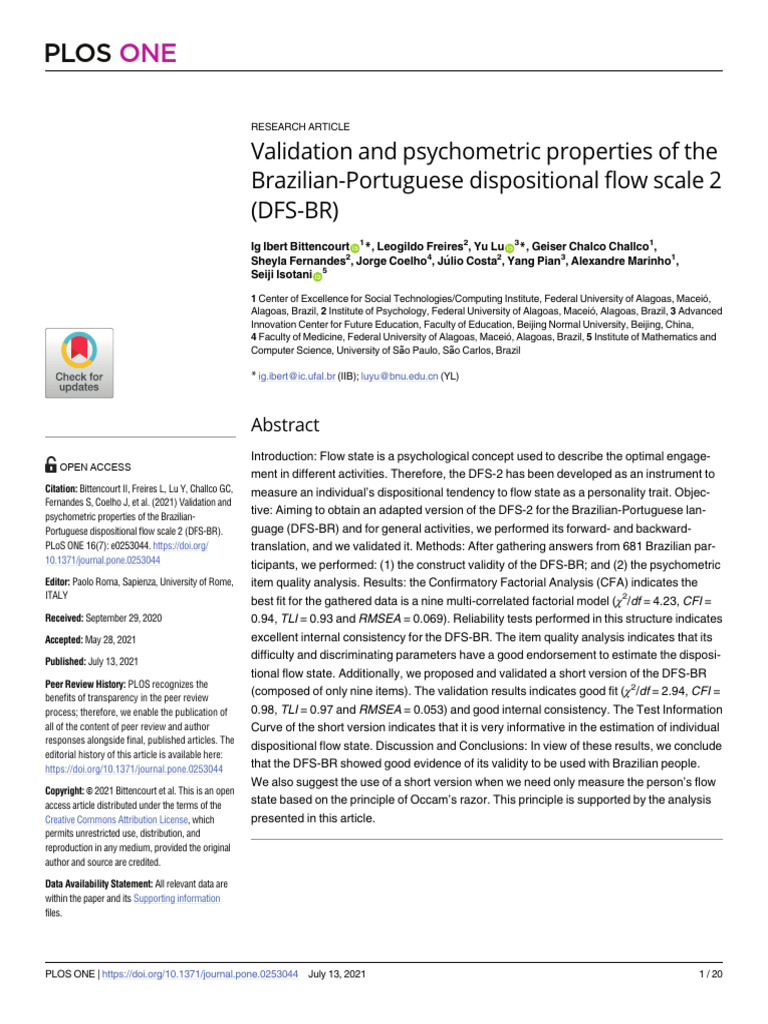 Validation and psychometric properties of the Brazilian-Portuguese dispositional flow scale 2 ...