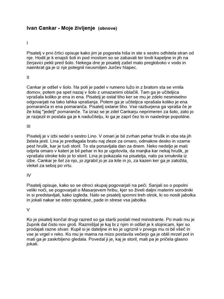 Slo Dob Cankar Ivan Moje Zivljenje 06 Obnove | PDF