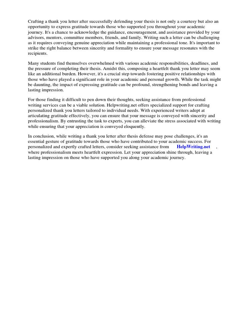 Thank You Letter After Thesis Defense | PDF | Thesis | Gratitude