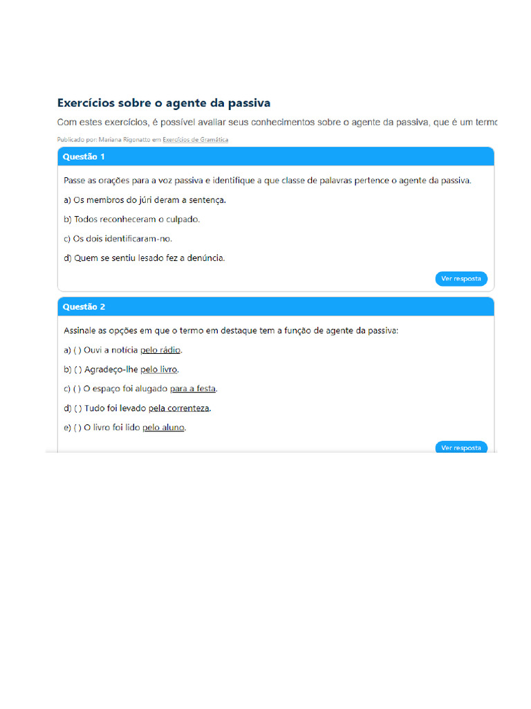 Ficha Complemento Agente Da Passiva | PDF
