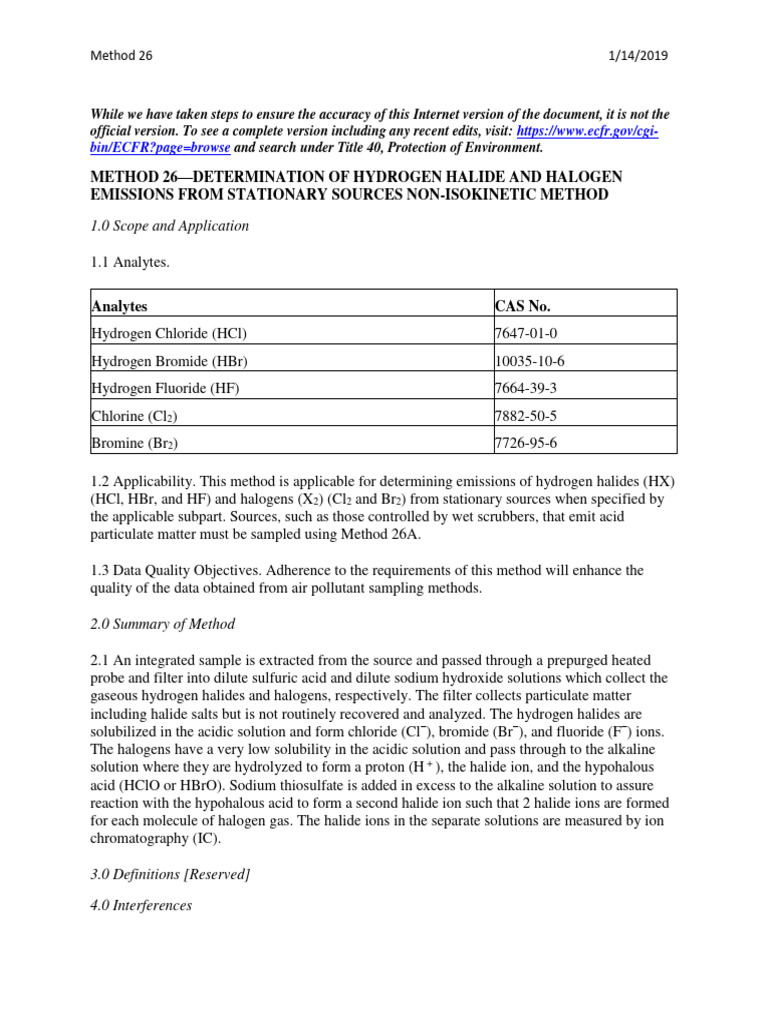 EPA Method 26: Halide Emission Testing | PDF | Chlorine | Sodium Chloride