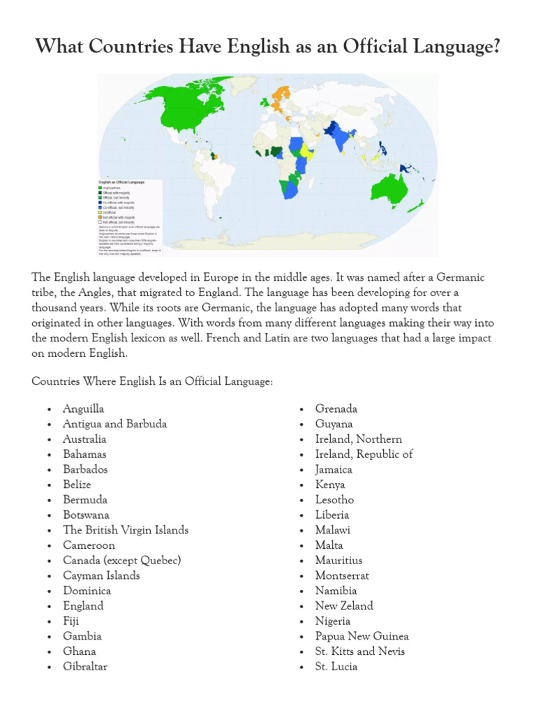 What Countries Have English As An Official Language Aikojf | PDF ...