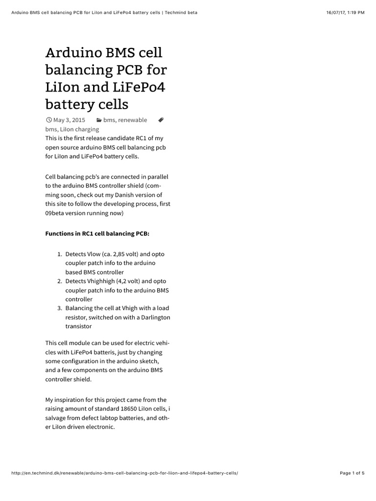 Arduino BMS Cell Balancing PCB For LiIon and LiFePo4 Battery Cells ...