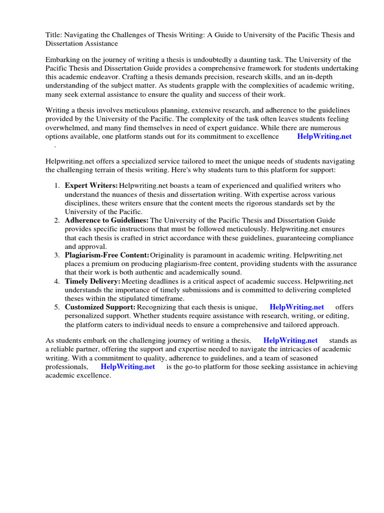 University of The Pacific Thesis and Dissertation Guide | PDF | Thesis