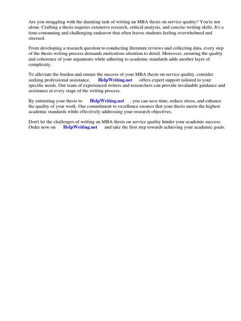 Mba Thesis On Service Quality PDF | PDF | Thesis | Master Of Business ...