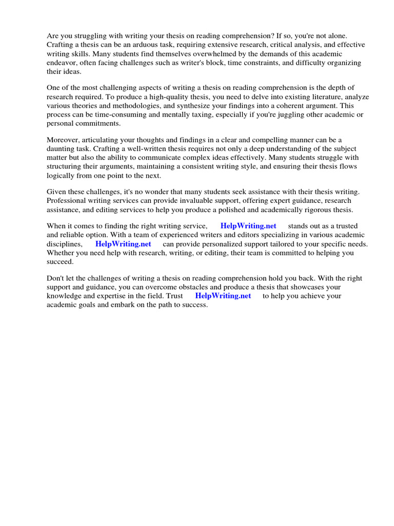 Sample Thesis About Reading Comprehension | PDF | Reading Comprehension | Human Communication