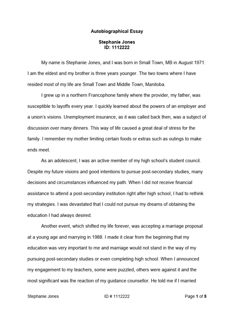 Autobiographical Essay Example | PDF | Employment | Business