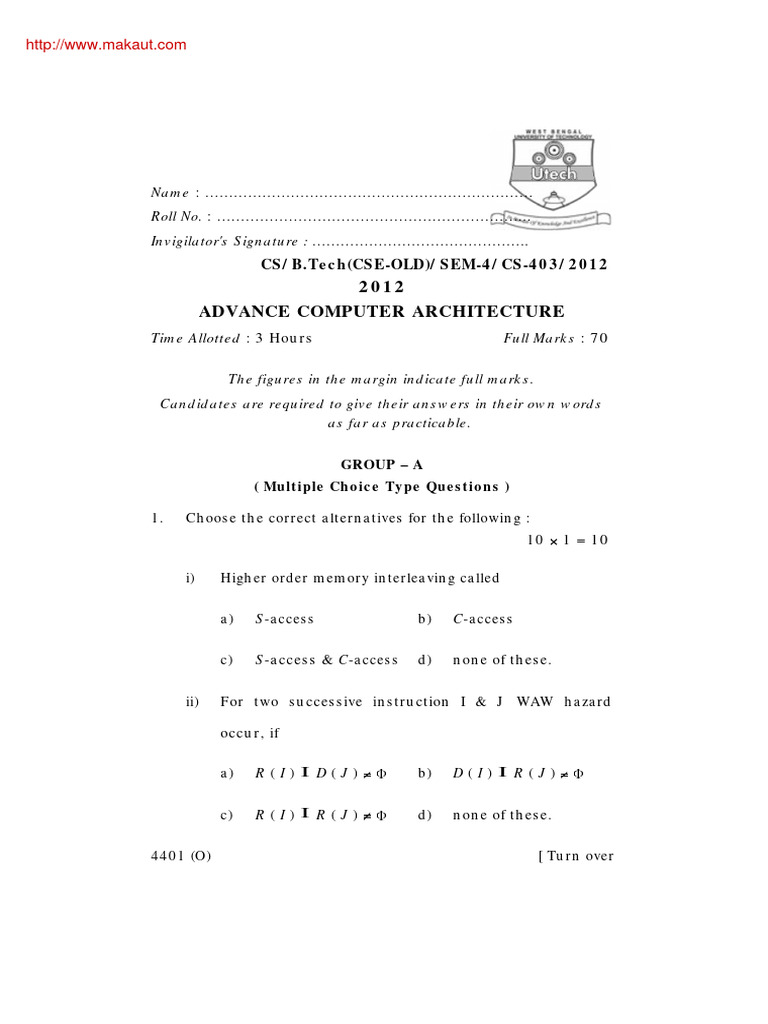 Advanced Computer Architecture Exam | PDF | Manufactured Goods ...