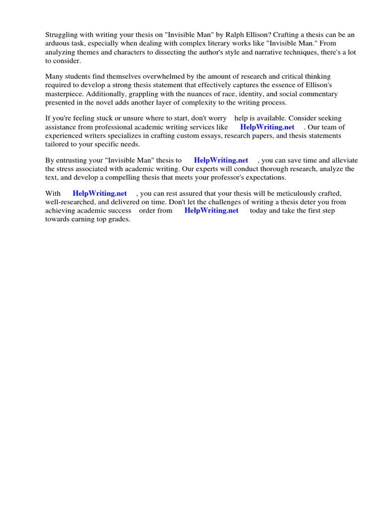 Invisible Man Ellison Thesis | PDF | General Fiction