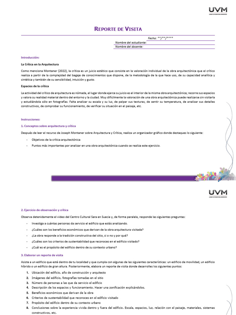 U1 - Actividad 2 Reporte de Visita | PDF