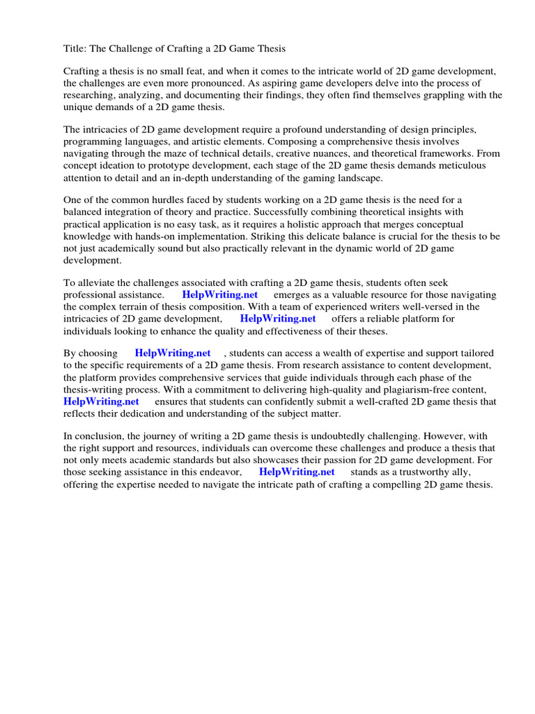 2d Game Thesis | PDF | Video Games | 3 D Modeling