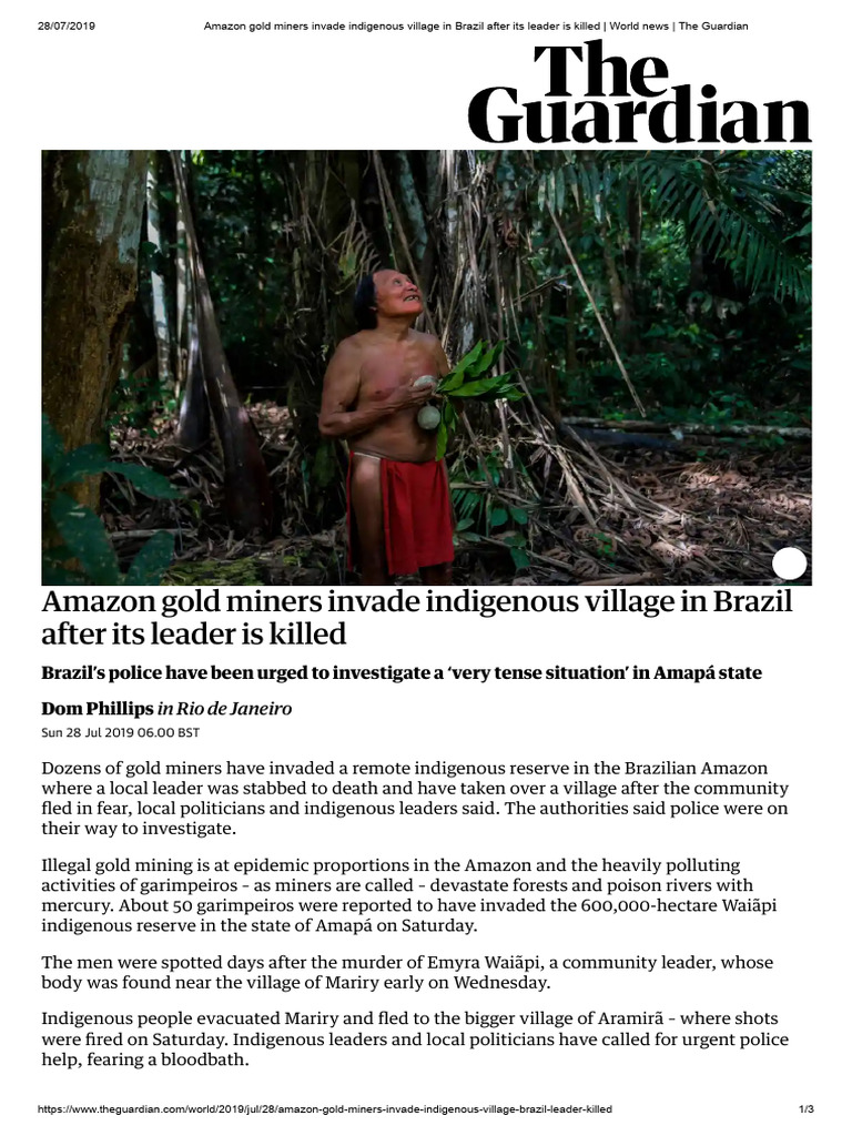 Amazon gold miners invade indigenous village in Brazil after its leader ...