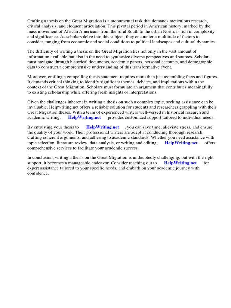 Great Migration Thesis Statement | PDF | Immigration | Human Migration