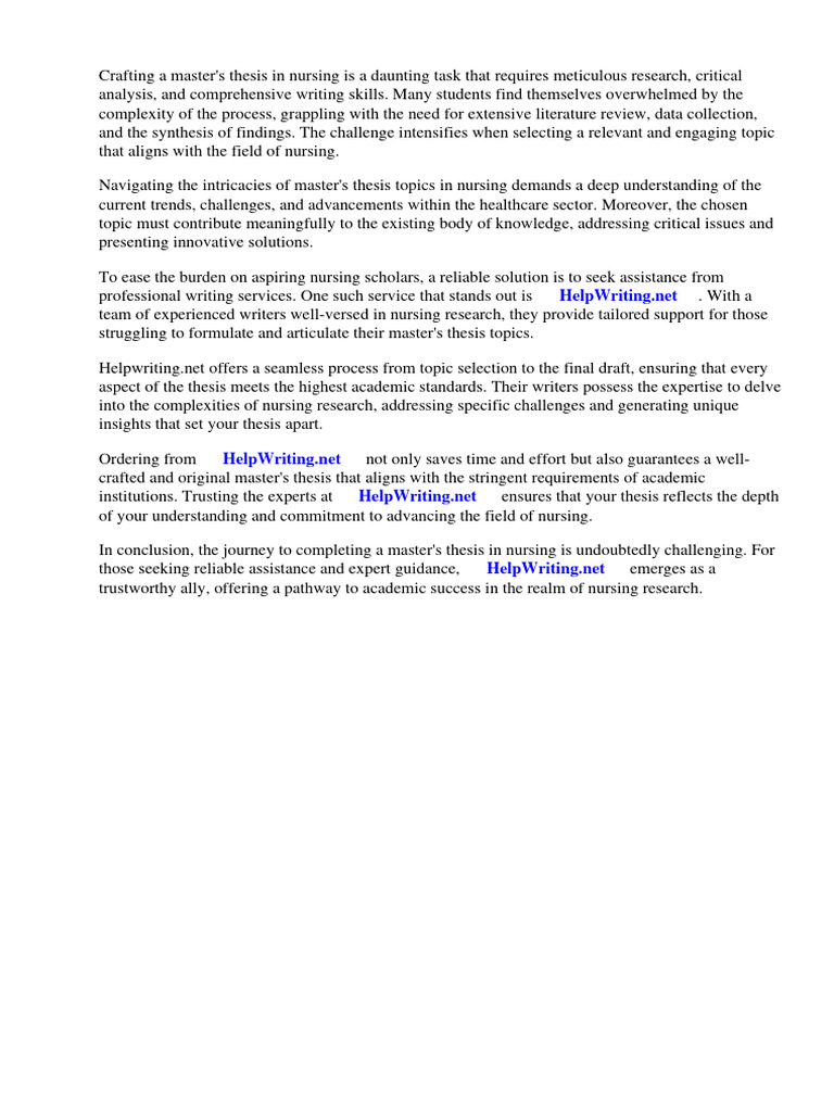 Masters Thesis Topics Nursing | PDF | Nursing | Thesis