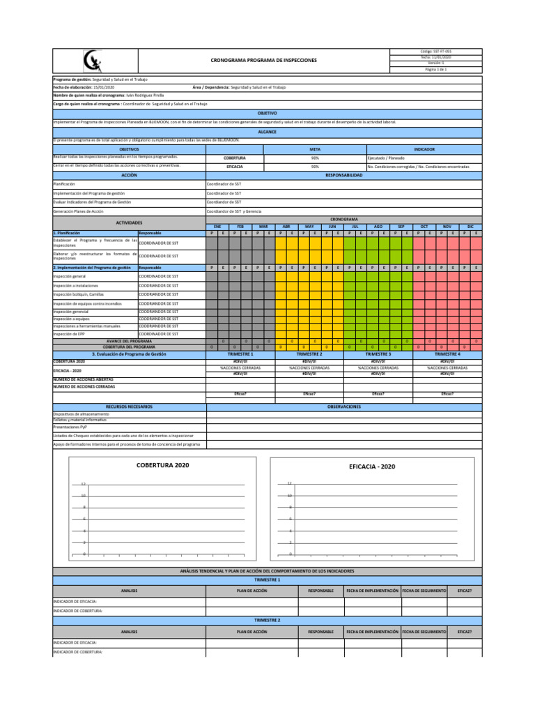 SST-FT-055 Fomato Cronograma Programa de Inspecciones | Descargar ...