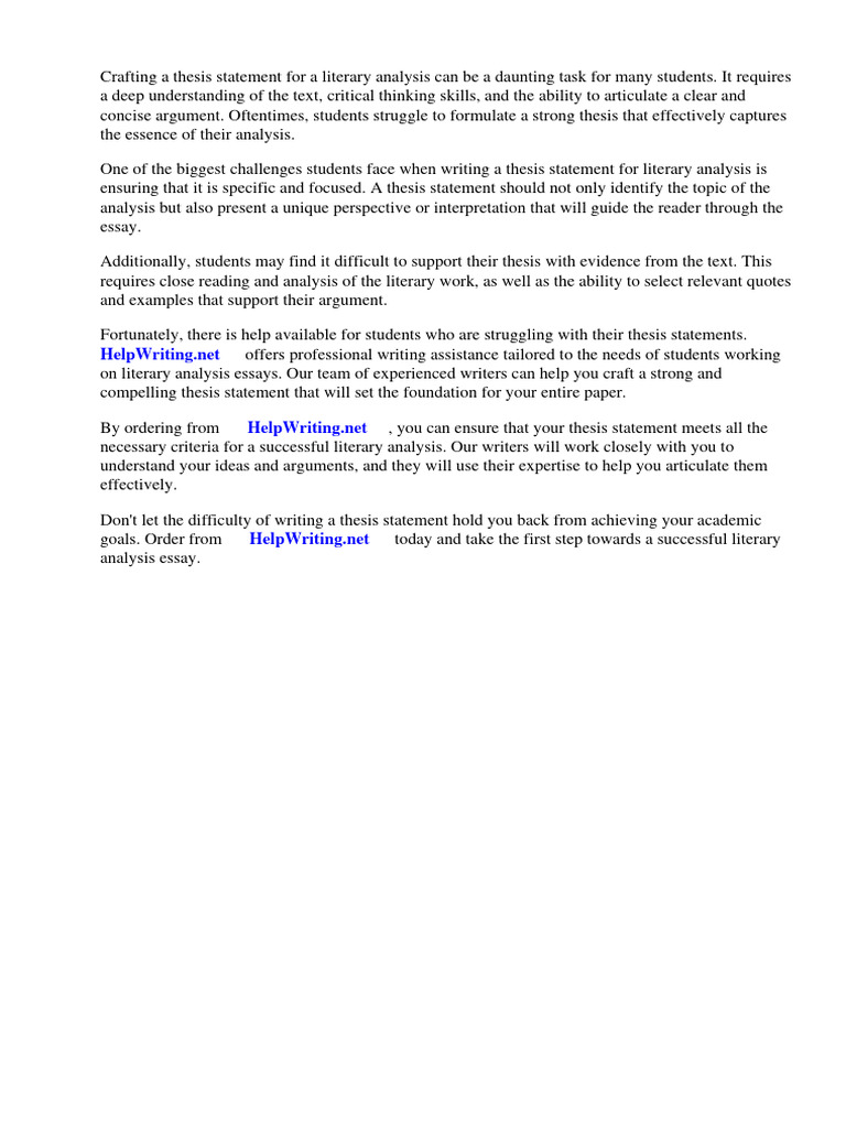 Teaching Thesis Statements For Literary Analysis | PDF | Essays | Thesis
