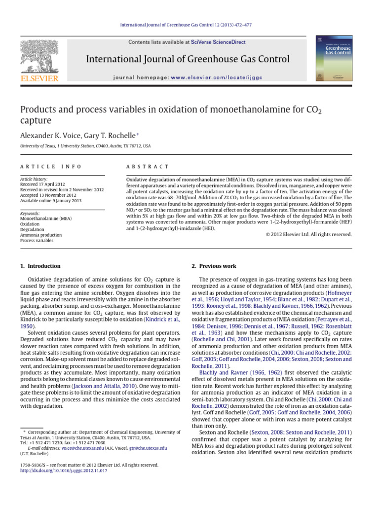 2013 - Products and Process Variables in Oxidation of Monoethanolamine For CO2 Capture | PDF ...