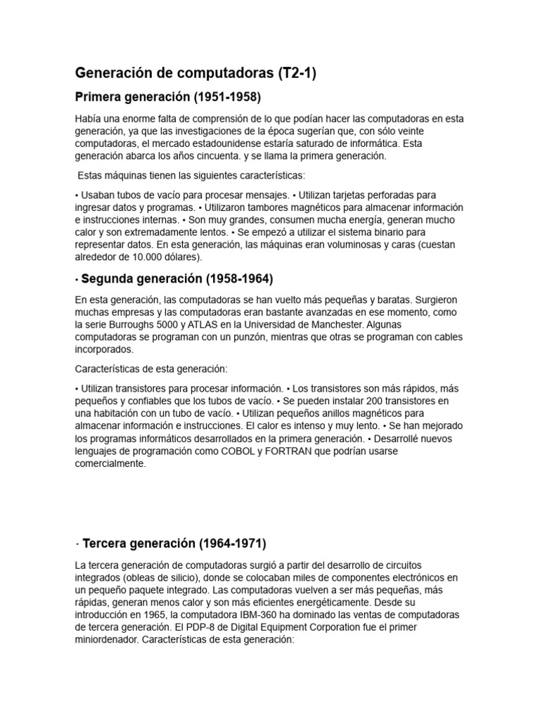 Generaciones de Las Computadoras | PDF | Circuito integrado | Microprocesador