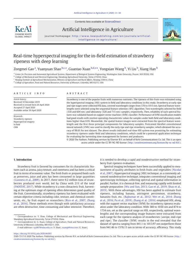 Real Time Hyperspectral Imaging For The in Field Es - 2020 - Artificial Intellig | PDF | Deep ...